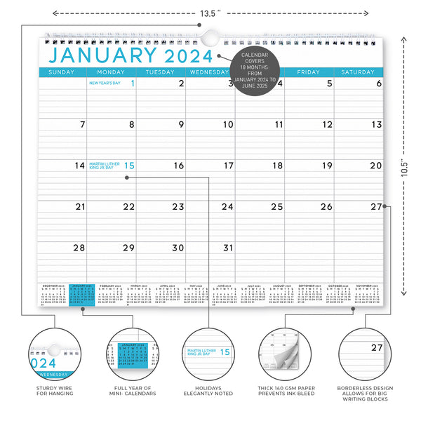 2024-2025 Blue Business Wall Calendar – Sweetzer & Orange