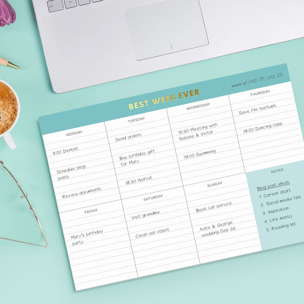 Mint Weekly Planner Notepad – Sweetzer & Orange