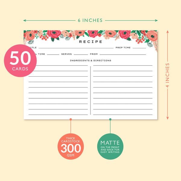 Floral Recipe Cards | Set of 50 – Sweetzer & Orange